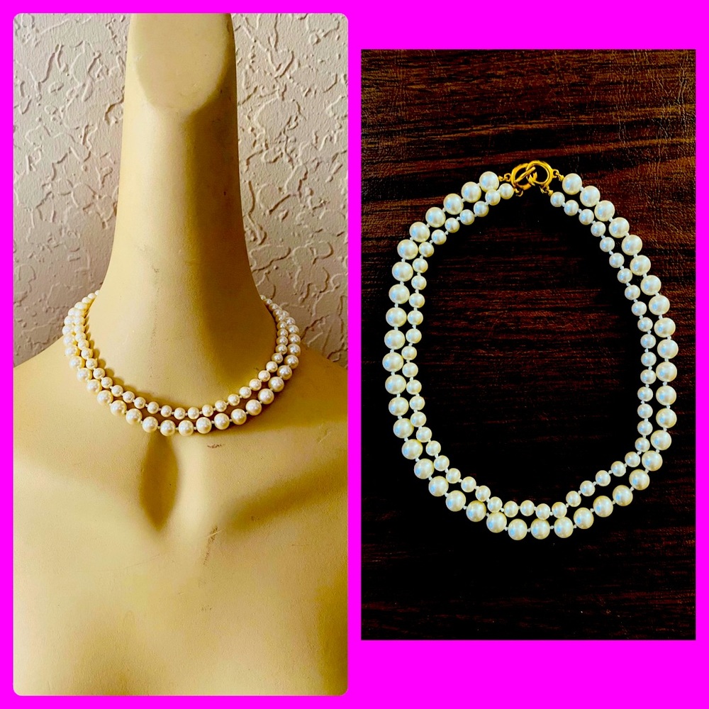 Monet 2 Strand 6 & 8mm Pearls Necklace - Gem